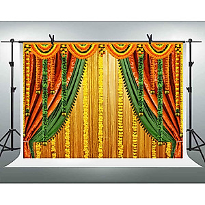 Lofaris India Pooja Photography Backdrop Puja Ganpati Pooja Traditional Mehndi Festival Background Decorations Wedding Party Marigold Garlands Photo Props 10x7ft