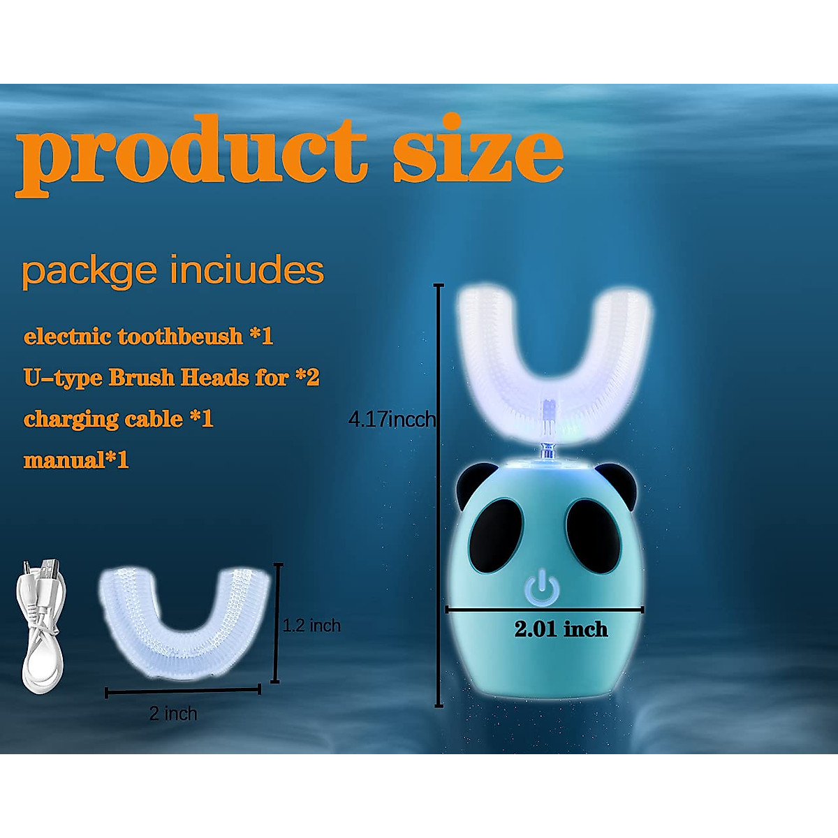 Newbee Children Electric Toothbrush for Kids Smart 360 Degrees U Silicon USB Automatic Ultrasonic Teeth Tooth Brush Cartoon Pattern 2-7 Years