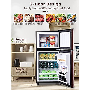 KRIB BLING 3.5 Cu.ft Retro Mini Fridge with Freezer - Compact Refrigerator for Home, Office, Dorm, or RV with Adjustable Mechanical Thermostat and 2-Door Design, Wood