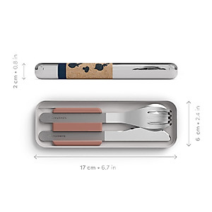 monbento - MB Slim Box pink Moka Cutlery Set for Bento box - Trio Knife - 3 Pieces Fork Spoon Knife - Perfect for Outdoor/Work Lunch