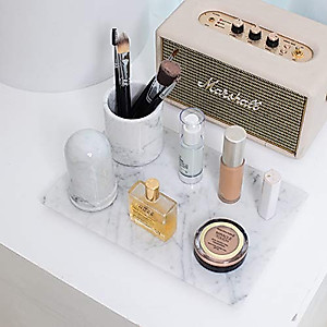 JIMEI Marble Rectangular Vanity Tray for Bathroom – Marble Kitchen Serving Tray for Coffee, Cheese, Pastries, Bread – Jewelry Storage Organizer Decorative Tray for Dresser, nightstand or Desk