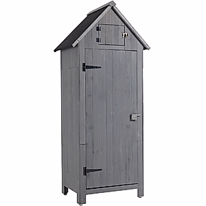 Outdoor Wooden Storage Cabinet and Tool Shed, 30.3" L x 21.3" W x 70.5" H, Gray