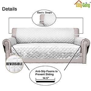 Easy-Going Reversible Oversized Couch Cover for 3 Cushion Couch Sofa Cover for Dogs Washable Water Resistant Furniture Protector Cover with Foam Sticks for Pet (Oversized Sofa, White/White)