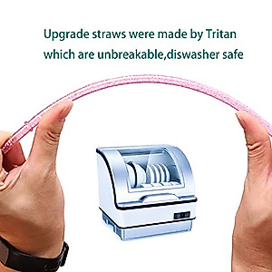 Dakoufish 11 Inch Reusable Tritan Plastic Straws, Replacement Glitter Sparkle Drinking Straws for 24 oz-40 oz Mason Jars/Tumblers,Dishwasher safe,Set of 12 with Cleaning Brush(6color,11inch)