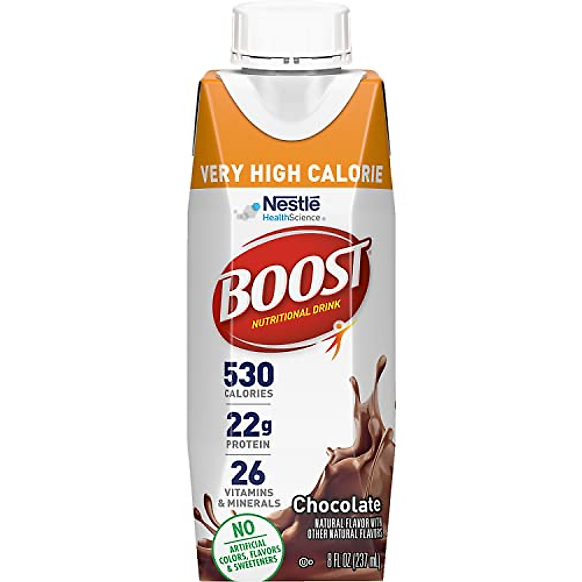Boost Very High Calorie Nutritional Drink Chocolate Made with Natural Chocolate Flavor & No Artificial Flavors, Colors & Sweeteners, 8 FL OZ (Pack of 12)