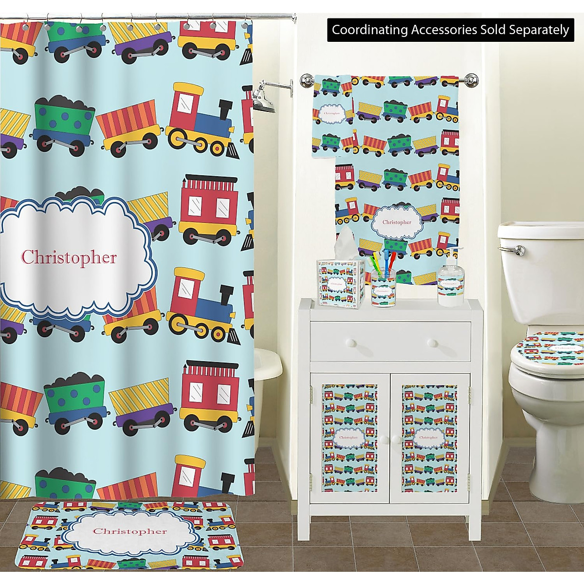 RNK Shops Personalized Trains Waste Basket - Double Sided (Black)