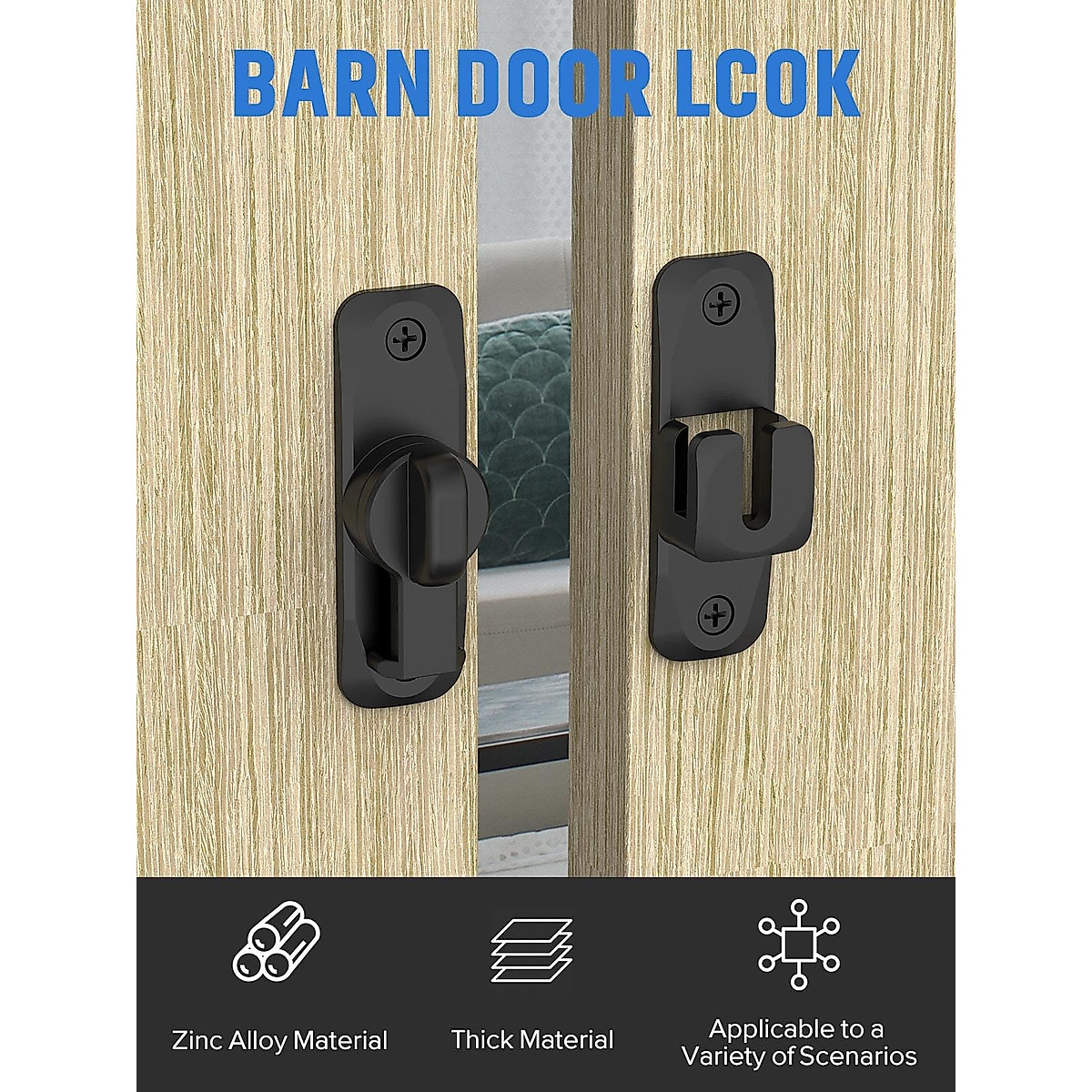 MeBantoo 90/180 Degree Flip Barn Door Lock, Protect Privacy - Security Sliding Door Latch, Small Gate Latches Hardware for Barn, Garden, Bathroom, Cabinet, Window (Black-1PC)