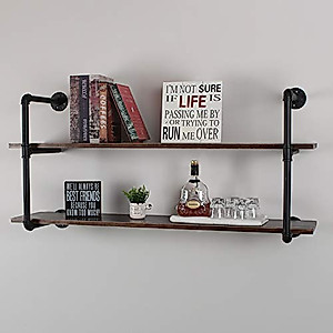OISSIO Industrial Pipe Wall Shelf,2-Tiers Wall Mount Bookshelf,44in Rustic Wall Mount Shelf,DIY Storage Shelving Floating Shelves,Rustic Pipe Shelving Unit,Wall Book Shelf for Home Organizer