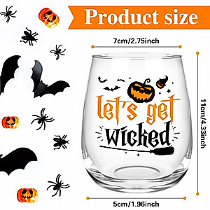 2 Pack Halloween Stemless Wine Glasses 15 Oz Pumpkin Drinking Wine Glass Cups Let's Get Wicked Wine Glass Tumbler for Halloween Party Whiskey Cocktail Tea Water Juice (LET'S GET WICKED)