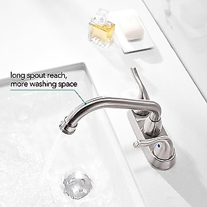 Phiestina Brushed Nickel Utility Sink/Laundry Faucet, 4 Inch Centerest 2 or 3 Hole Rotatable Swivel 360° Spout with Threaded End, with Water Supply Line, BF25-7-BN