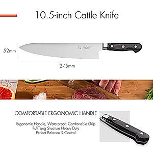 TJ POP Gyuto Chef Knife 10.6 inch, Professional Japanese Sushi Knife, Full-tang Designed, Premium High Carbon Steel Blade 270mm