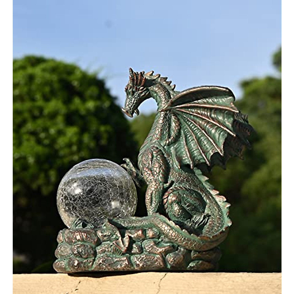 TERESA'S COLLECTIONS Garden Sculptures & Statues, Solar Dragon Outdoor Statues Figurines, Resin Bronze Gothic Decor Lawn Ornaments for Patio Table Deck Balcony Yard Decorations, 8.9 Inch