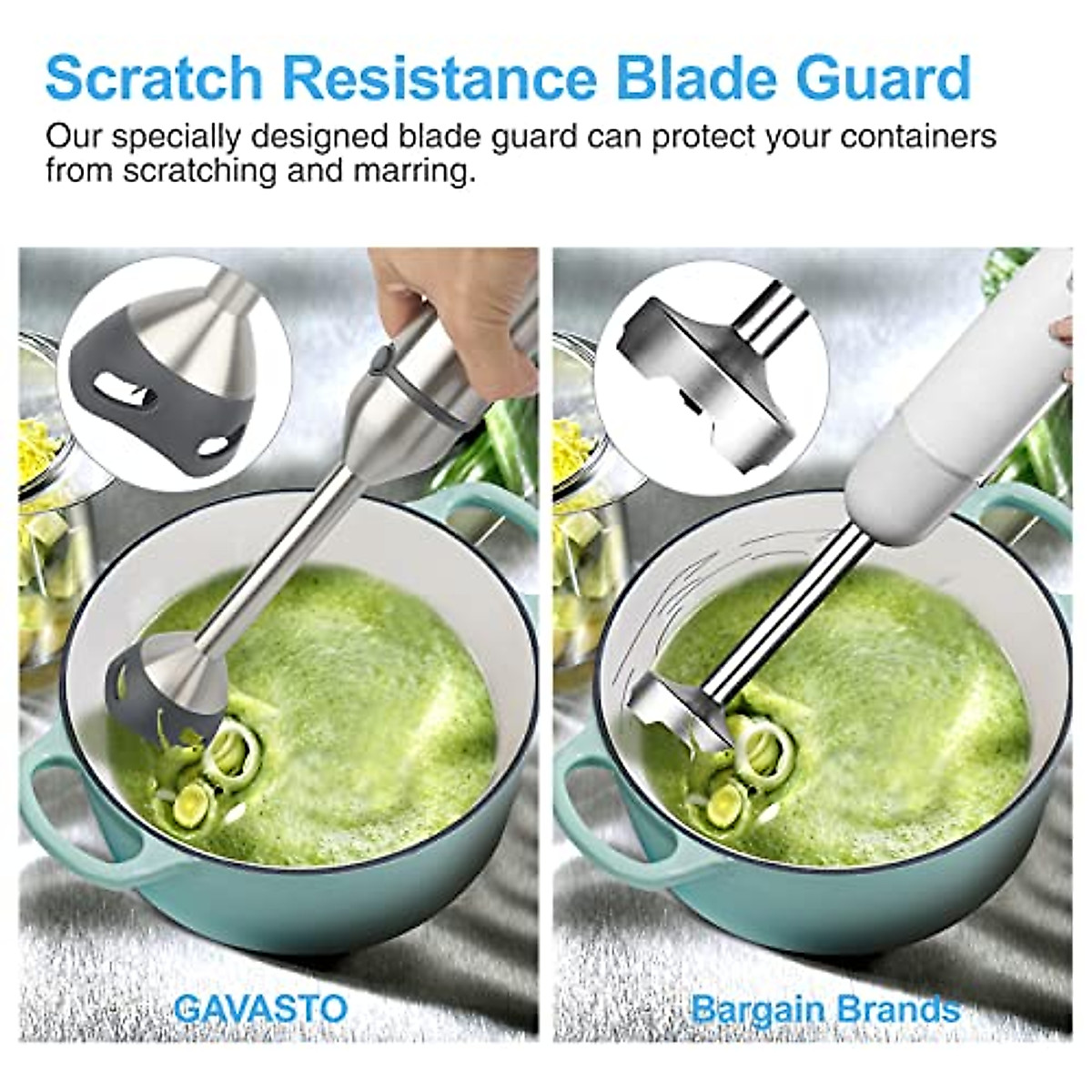 Gavasto Immersion Blender 800 Watts Scratch Resistant Hand Blender,15 Speed and Turbo Mode Hand Mixer, 3-in-1 Heavy Duty Copper Motor Stainless Steel Smart Stick with Egg Beaters and Chopper/Food Processor