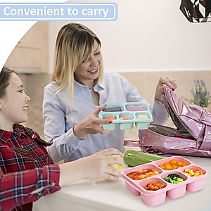 SIPOMU Bento Lunch Box, 5 Compartment Food Container Lunch Box Meal Prep Containers Wheat Straw Lunchbox Containers with Compartments Lids Microwave Safe Storage Boxes, Pack of 4
