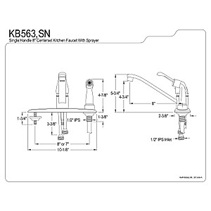 Kingston Brass KB563 Wyndham Single Loop Handle Kitchen Faucet with Deck Black Sprayer, 8-Inch, Polished Chrome