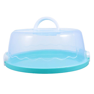 DOITOOL Plastic Portable Cake Box Dish Food Covers Locking Cake Carrier Holder Round Bread Container Cheese Cloche Dome for Food Cake Takeaway Supplies Blue