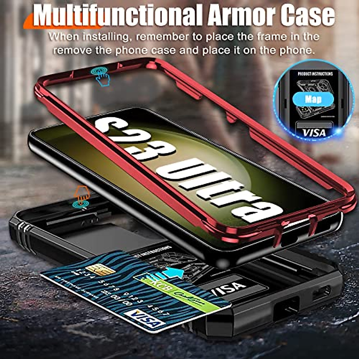 Giyer for Samsung Galaxy S23 Ultra 5G Case with Screen Protector [Military Grade] Heavy Duty Silicone Rugged Protective Cover for Samsung S23 Ultra 6.8" Phone Cases with Ring Kickstand (Red)