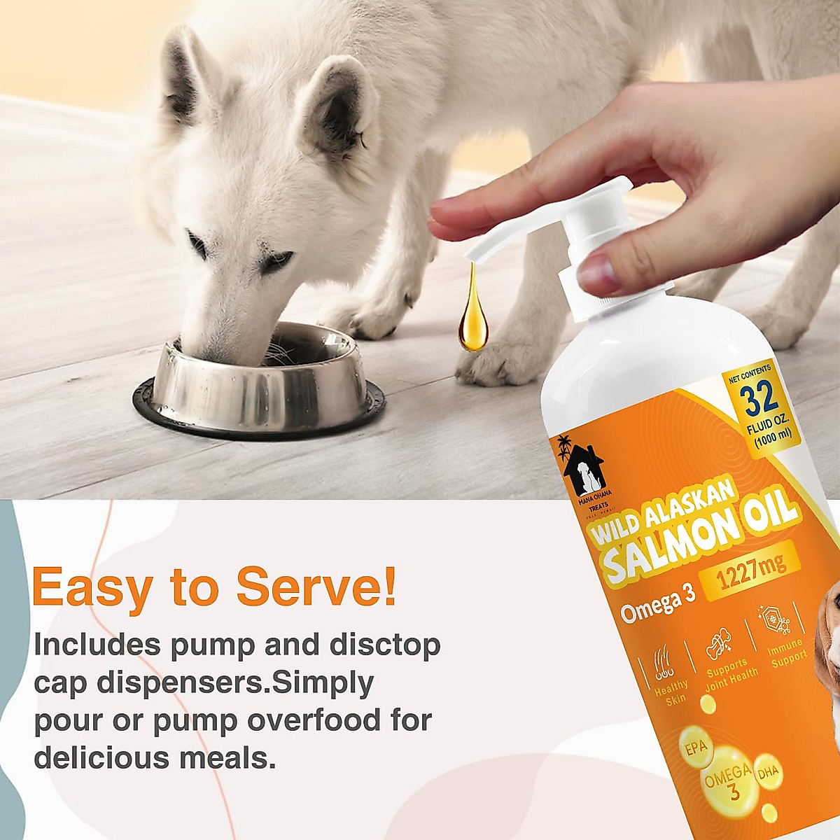 Salmon Oil for Dogs & Cats - Omega 3 Fish Oil Supplement for Healthy Skin & Coat, Joint & Bone Support, Allergy Relief, & Inflammation Defense - 32oz All-Natural Liquid Food Supplement