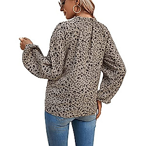 Verdusa Women's Cold Shoulder Bishop Sleeve Floral Print Blouse Shirt Top Khaki L