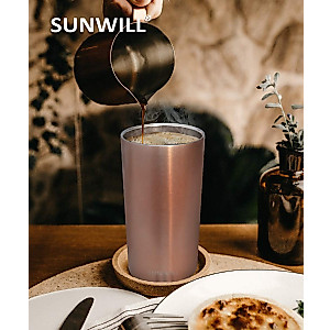 SUNWILL 12oz Tumbler with Lid, Insulated Coffee Travel Mug, Skinny Tumbler Lowball, Double Wall Stainless Steel Coffee Cup for Tea and Beverage, Rose Gold