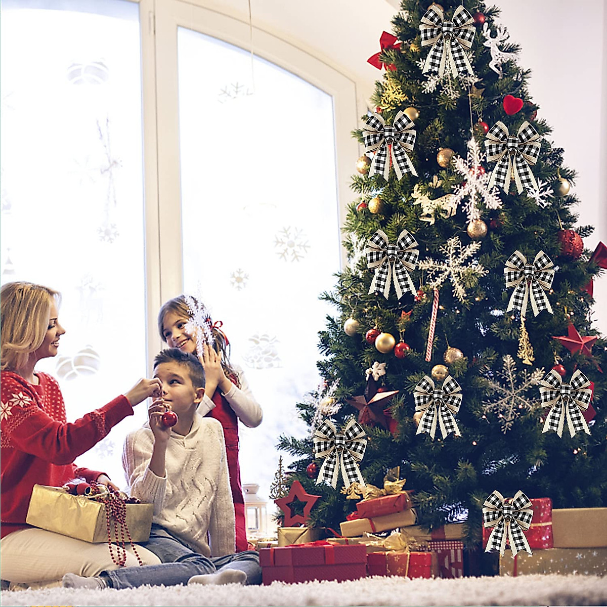 2 Rolls 12 Yards Buffalo Plaid Ribbons Burlap Wired Edge Plaid Ribbons 1.5 Inch Wide Check Gingham Fabric Craft Ribbon for Gift Wrapping DIY Bows Decoration Home Party Decor