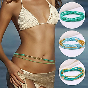 African Waist Beads for Women, 16Pack Colorful Belly Beads Plus Size Layered Body Chain Adjustbable Body Beads Waist Jewelry Stretching 33.5-39.37in