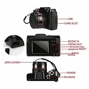 Digital Camera Vlogging Camera Video Camera, 1080P 16MP 16X Zoom Rechargeable Compact Camera with Loop Recording, 2.4 Inches LCD Screen, for Beginners Learners Kids