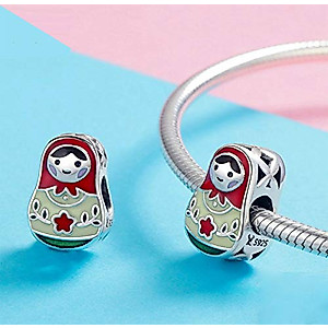 Matryoshka 925 Sterling Silver Russian Doll Charms Red Enamel Bead Charms Happy Mothers Day Christmas Charms for Pandora Bracelets Gifts for Her Mom Daughter Wife(Russian Doll Charms)