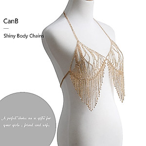 CanB Rhinestone Sexy Bra Chains Shiny Crystal Tassel Underwear Necklace Chains Summer Beach Bikini Nightclub Chain Body Accessories Jewelry for Women and Girls (Style-1)