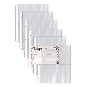 Better Kitchen Products Recipe Card Page Protectors, 100 Count, 4 x 6 inch Pockets, 2 Pockets Per Page, Recipe Book Pocket Page Refill Sheets, 8.5 x 6.9 Inches, 3-Hole Punched-100 Pack