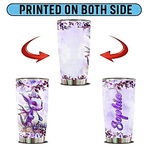 WONWIX Personalized Dragon Tumbler Customized Name Dragons Mug Gifts For Women Men Girls Custom Coffee Cups Water Bottle 20oz Valentine Birthday Christmas Insulated Stainless Steel Cup With Lid