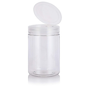 Clear Large 25 oz PET Plastic (BPA Free) Refillable Jar with Clear Natural Flip Top Cap - (3 pack) + Labels