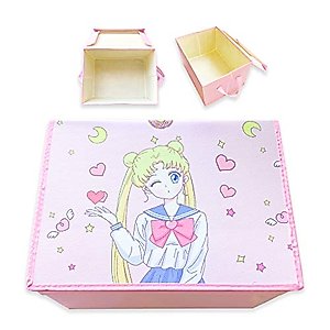 BelugaDesign Moon Large Bin Organizer | Big Storage Foldable Basket | Pink White Pastel Sailor Anime Cute Kawaii Cardboard | Collapsible Box for Office, Desk (Wink, Hearts)