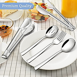 LIANYU Serving Utensils, Stainless Steel Serving Spoons Set of 8, Include 2 Serving Spoons, 2 Slotted Spoons, 2 Serving Forks, 2 Metal Tongs for Kitchen Buffet Party Banquet Entertaining