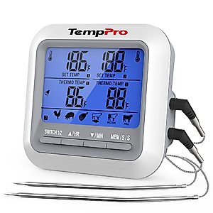 TempPro G17 Meat Thermometer for Oven Cooking Smoker Grilling Kitchen BBQ Dual Probe Digital Grill Thermometer with Large LCD Backlight Timer Mode
