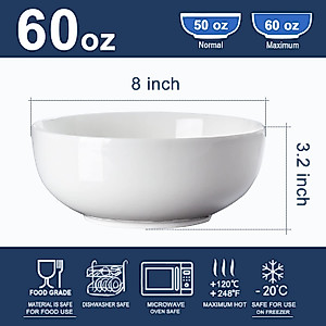 Houlu 60 oz Large Soup Bowls, 8 Inch Pho Bowls, Off White Porcelain Large Ramen Bowl Set of 3