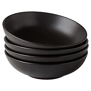 AmorArc 8.75‘’ Large Pasta Bowls, 42 ounce Deep Stoneware Bowls Set of 4 for Kitchen, Wide Bowls for Pasta/Salad/Fruit/Oatmeal/Soup, Microwave&Dishwasher Safe-Matte Black