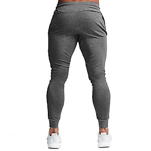 BUXKR Men's Slim Joggers Workout Pants for Gym Running and Bodybuilding Athletic Bottom Sweatpants with Deep Pockets,Dark Grey&Light Grey,M