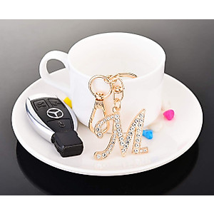 AlphaAcc Keychain for Women Purse Charms for Handbags Crystal Alphabet Initial Letter Pendant with Key Ring,Letter M