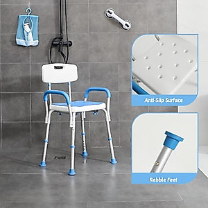 HSA/FSA Eligible Shower Chair with Arms and Back, Padded Shower Seat for Inside Shower with Grab Bar/Toiletry Bag, Tool-Free Shower Seat for Bathtub, Shower Bath Chair for Elderly/Disabled by SOUHEILO