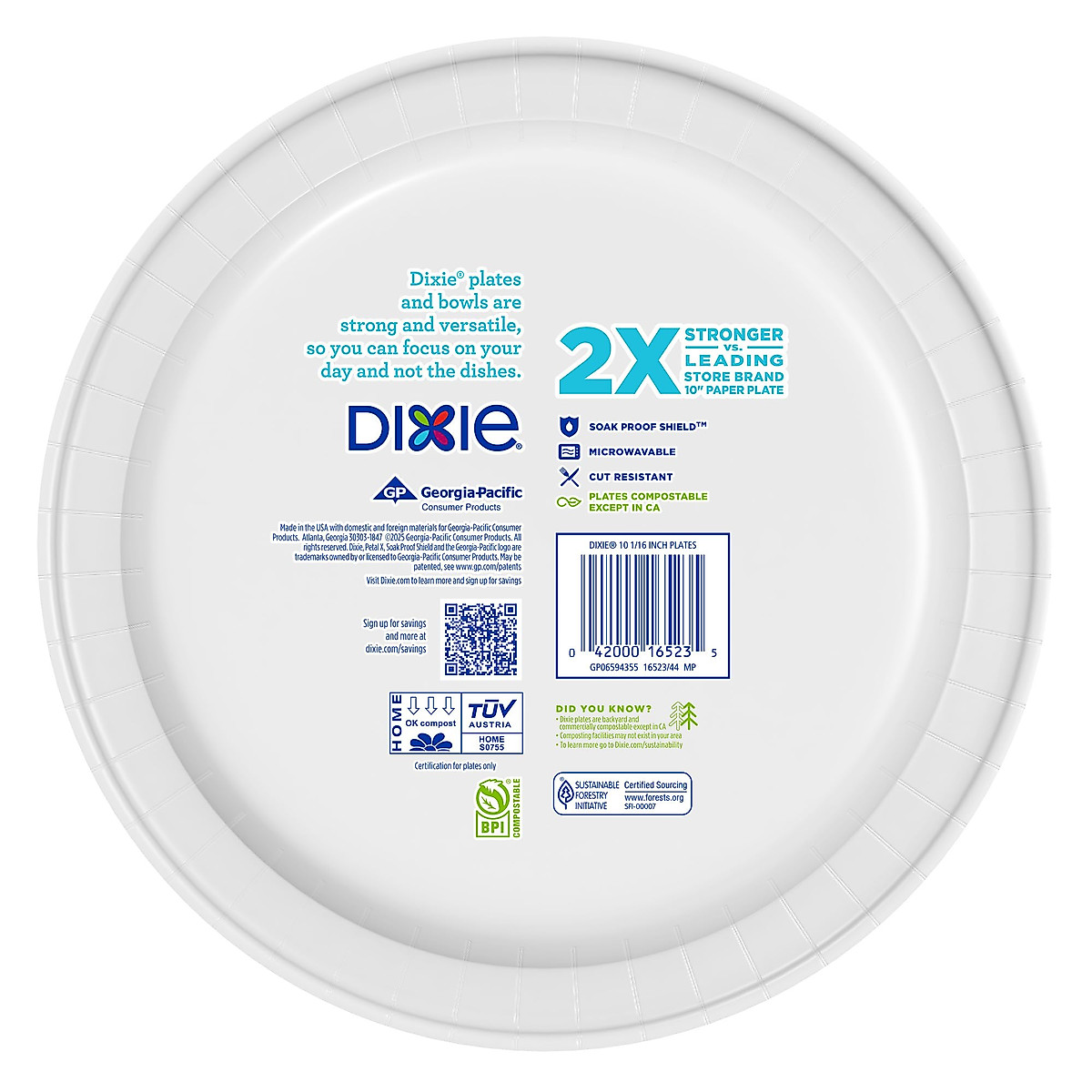 Dixie 10 Inch Paper Plates, Dinner Size Printed Disposable Plate, 204 Count (3 Packs of 68 Plates)