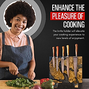 Magnetic Knife Block Without Knives - Magnetic Knife Holder | Magnetic Knife Block for Kitchen Counter| Wooden Block Knife Holder | Kitchen Knife Magnetic Holder | Magnet Knife Block (Smoky Black)