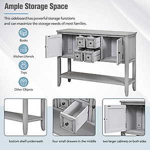 Harper & Bright Designs Buffet Table Kitchen Storage Buffet and Sideboard Console Tables with Four Storage Drawers Two Cabinets and Bottom (Antique Grey)