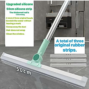 Retractable Silicone Floor Scraper, Home Bathroom Toilet Sweeping Wiper Artifact, Household Sweep, No Sticky Hair Broom (52CM)