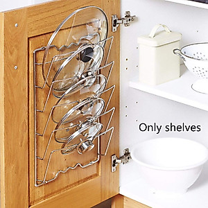 SAVICOS Wall Door Mount Pot Lid Rack,Kitchen Storage and Cabinet Organizer Holder,Chrome Finish