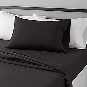 Amazon Basics Lightweight Super Soft Easy Care Microfiber 3-Piece Bed Sheet Set with 14-Inch Deep Pockets, Twin XL, Black, Solid