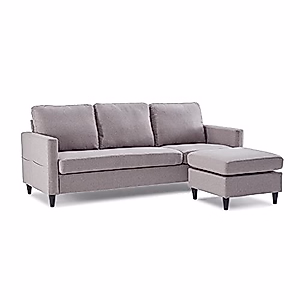 Morhome Rivet Revolve Modern Upholstered Sofa with Reversible Sectional Chaise, Living Room L-Shape 3-Seater Couch, Gray Linen