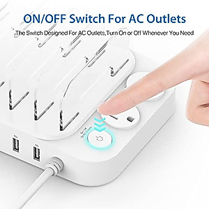 SooPii 70W 6 Port USB Charging Station for Multiple Devices With 2 AC Outlets,4 USB-A Ports and 2 USB C PD Ports,6pcs Mixed Charging Cables Included,Compatible for Tablets,Phones and Other Electronics