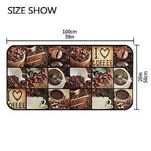 Aslsiy Coffee Bean Mugs Kitchen Rug Fall Coffee Area Rug Bedroom Mats Bath Rugs Autumn Welcome Non Slip Living Room Rug for Floor Comfort Doormats Home Decor 39" X 20"
