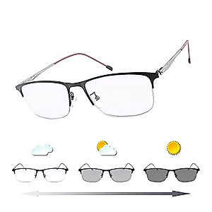 LJIMI Photochromic Progressive Multifocus Spring Hinge Reading Sunglasses UV Protection Multifocal Trifocal Transition Sun Readers Blue Light Blocking Computer Glasses for Women Men Anti Glare Eyewear